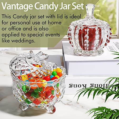 INFTYLE Glass Candy Dish with Lid Set of 4 Crystal Glass Candy Jar Jewelry Box Dappen Dish Cookie Jar for decorative storage gift idea