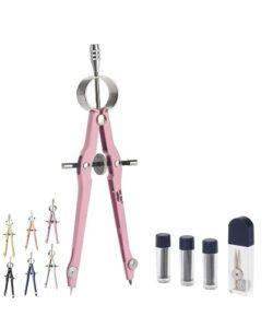 mr. pen- professional compass for geometry, pink, extra leads, metal compass, compass, compass drawing tool, drawing compass, drafting compass, compass for students, compass for woodworking