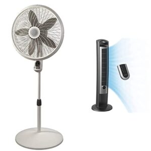 lasko 1885 18" cyclone pedestal fan with remote control, 18 inches white & portable electric 42" oscillating tower fan with nighttime setting, timer and remote control, silver t42951