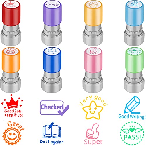 8 Pack Teacher Stamps Self Inking Teacher Stamp Set Picture Stamps for Teachers Motivation Teacher Stamps Colorful Supplies Stamps for Homework