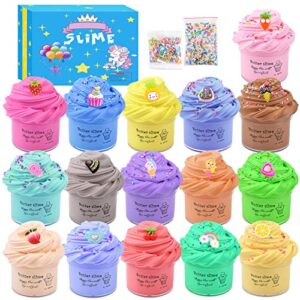 butter slime kit, 16 pack colors scented slime, with unicorn and fruit slime accessories, soft and stretchy, ideal gift for girls boys kids