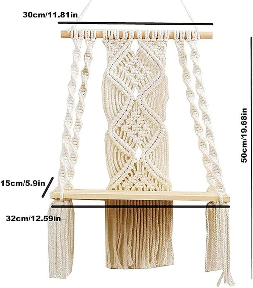 Ywreeddace Macrame Wall Hanging Shelf，Handmade Boho Rope Plant Hanger Holder for Decor