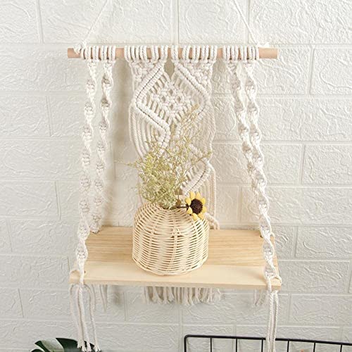 Ywreeddace Macrame Wall Hanging Shelf，Handmade Boho Rope Plant Hanger Holder for Decor