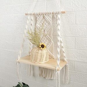 Ywreeddace Macrame Wall Hanging Shelf，Handmade Boho Rope Plant Hanger Holder for Decor