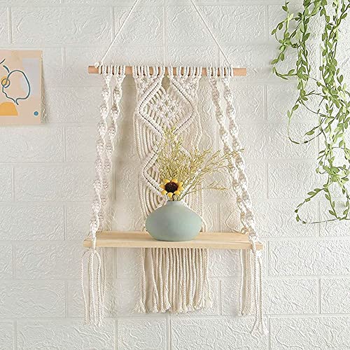 Ywreeddace Macrame Wall Hanging Shelf，Handmade Boho Rope Plant Hanger Holder for Decor