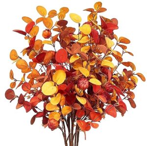 6 pcs fall artificial eucalyptus stems home decor 32''/80cm tall fall flowers eucalyptus leaves berry pumpkins for autumn thanksgiving floral arrangement wedding farmhouse decorations indoor outdoor