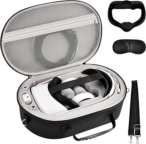 Carrying Case Compatible with Oculus Quest 2 Advanced All-In-One Virtual Reality Headset with Elite Strap & Touch Controller. Travel Storage Box Organizer Bag with Silicone Face Cover, Lens Protector