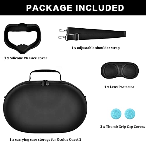 Carrying Case Compatible with Oculus Quest 2 Advanced All-In-One Virtual Reality Headset with Elite Strap & Touch Controller. Travel Storage Box Organizer Bag with Silicone Face Cover, Lens Protector