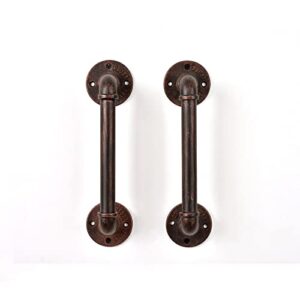 hoemlim pipe barn door handle industrial rustic farmhouse grab bar handrail 12 inch set of 2(red bronze)