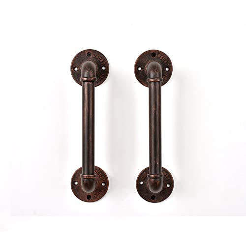 HOEMLIM Pipe Barn Door Handle Industrial Rustic Farmhouse Grab Bar Handrail 12 Inch Set of 2(Red Bronze)