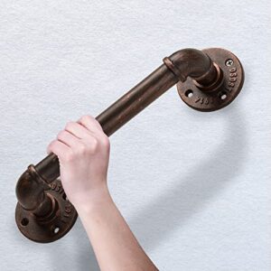 HOEMLIM Pipe Barn Door Handle Industrial Rustic Farmhouse Grab Bar Handrail 12 Inch Set of 2(Red Bronze)