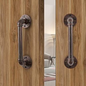 HOEMLIM Pipe Barn Door Handle Industrial Rustic Farmhouse Grab Bar Handrail 12 Inch Set of 2(Red Bronze)