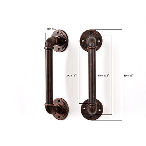 HOEMLIM Pipe Barn Door Handle Industrial Rustic Farmhouse Grab Bar Handrail 12 Inch Set of 2(Red Bronze)