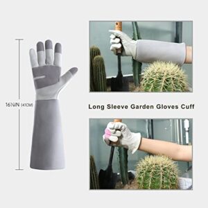 FACELANDY Long Gardening Gloves for Men & Women, Pigskin Leather Rose Gardening Gloves, Thorn Proof Rose Pruning Gloves Garden Gloves Yard Work Gloves (S, Grey)