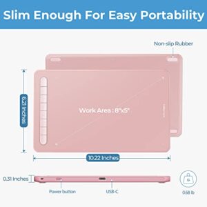 XPPen Drawing Tablet Deco MW Bluetooth Wireless Computer Graphics Tablet, Battery-Free X3 Stylus and 8 Shortcut Keys, Compatible with Chrome OS, Windows 7/8/10/11, Linux, Mac, Android(8x5 in, Pink)