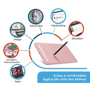 XPPen Drawing Tablet Deco MW Bluetooth Wireless Computer Graphics Tablet, Battery-Free X3 Stylus and 8 Shortcut Keys, Compatible with Chrome OS, Windows 7/8/10/11, Linux, Mac, Android(8x5 in, Pink)