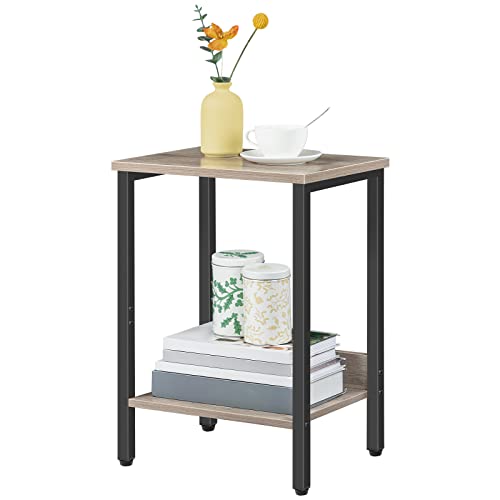 ALLOSWELL End Table, Side Table with Storage Shelf, Slim Nightstand, Steel Frame, for Living Room, Study, Bedroom, Industrial Design, Greige ETHG5001