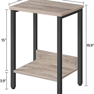 ALLOSWELL End Table, Side Table with Storage Shelf, Slim Nightstand, Steel Frame, for Living Room, Study, Bedroom, Industrial Design, Greige ETHG5001