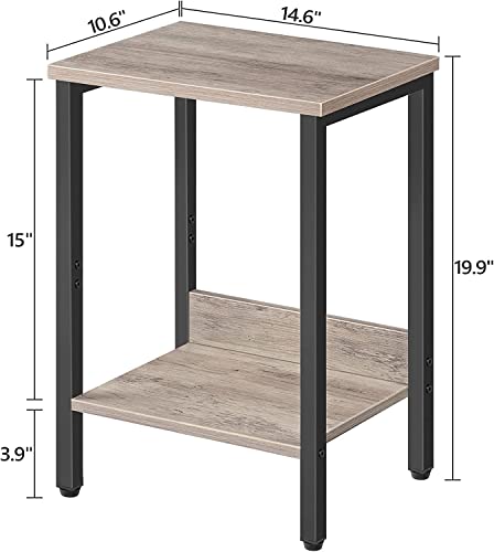 ALLOSWELL End Table, Side Table with Storage Shelf, Slim Nightstand, Steel Frame, for Living Room, Study, Bedroom, Industrial Design, Greige ETHG5001