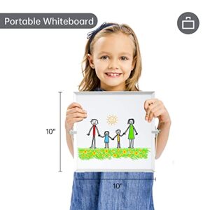 Vusign Dry Erase White Board, 10inX10in Magnetic Desktop Whiteboard with Stand, 10 Markers, 4 Magnets, 1 Eraser, Portable Double-Sided White Board Easel for Office, Home, School, Kids Drawing, Memo