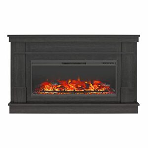 Ameriwood Home Elmcroft Wide Mantel with Linear Electric Fireplace, Black Oak