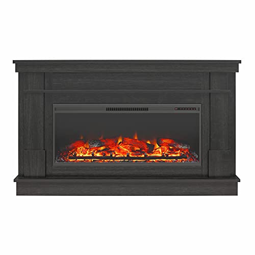 Ameriwood Home Elmcroft Wide Mantel with Linear Electric Fireplace, Black Oak