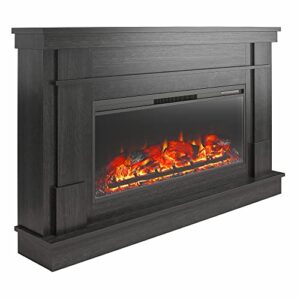 Ameriwood Home Elmcroft Wide Mantel with Linear Electric Fireplace, Black Oak