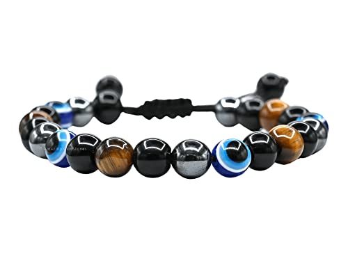 Evil Eye Bracelets for Men Women - Ultimate Protection Mens Bracelet - Evil Eye, Black Obsidian, Tigers Eye and Hematite - Healing Bracelets Gifts for Mom Mothers Day Pulseras Para Hombres Mujer