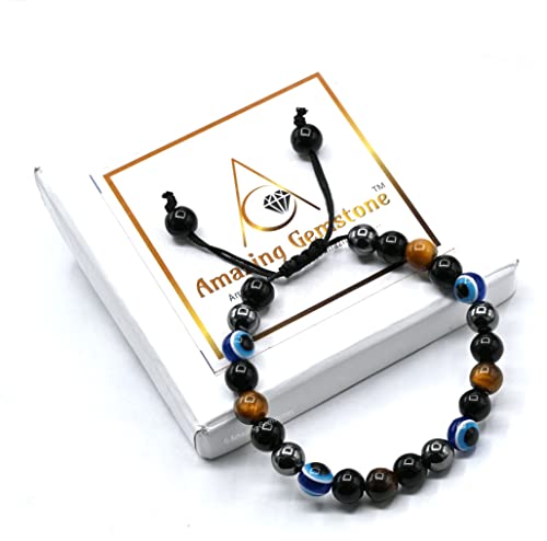 Evil Eye Bracelets for Men Women - Ultimate Protection Mens Bracelet - Evil Eye, Black Obsidian, Tigers Eye and Hematite - Healing Bracelets Gifts for Mom Mothers Day Pulseras Para Hombres Mujer