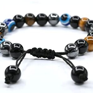 Evil Eye Bracelets for Men Women - Ultimate Protection Mens Bracelet - Evil Eye, Black Obsidian, Tigers Eye and Hematite - Healing Bracelets Gifts for Mom Mothers Day Pulseras Para Hombres Mujer