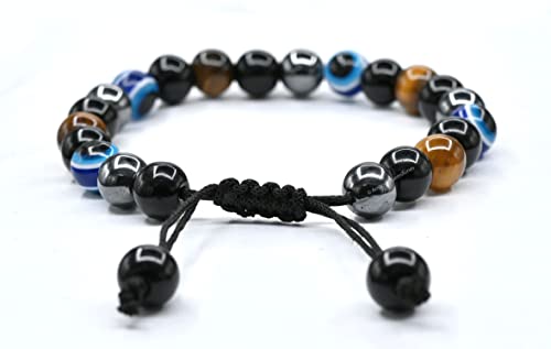 Evil Eye Bracelets for Men Women - Ultimate Protection Mens Bracelet - Evil Eye, Black Obsidian, Tigers Eye and Hematite - Healing Bracelets Gifts for Mom Mothers Day Pulseras Para Hombres Mujer