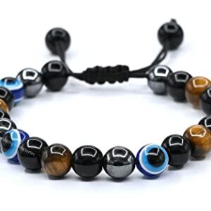 Evil Eye Bracelets for Men Women - Ultimate Protection Mens Bracelet - Evil Eye, Black Obsidian, Tigers Eye and Hematite - Healing Bracelets Gifts for Mom Mothers Day Pulseras Para Hombres Mujer