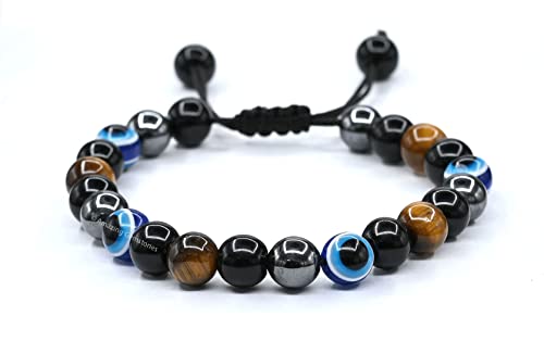 Evil Eye Bracelets for Men Women - Ultimate Protection Mens Bracelet - Evil Eye, Black Obsidian, Tigers Eye and Hematite - Healing Bracelets Gifts for Mom Mothers Day Pulseras Para Hombres Mujer