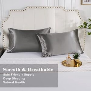 FOX-TECH Satin Pillowcase for Hair and Skin Set of 2, Super Soft and Smooth Pillowcase with Envelope Closure, Silk Pillow Case Queen 2 Pack, 20” x 30” (Dark Grey)