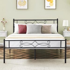 vecelo full size bed frame metal platform/mattress foundation with headboard footboard/steel slat support/no box spring needed/easy assembly