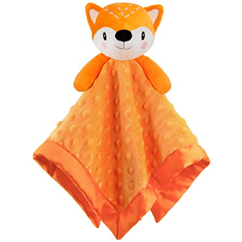 BEILIMU Fox Lovie for Babies Security Blanket Soft Minky Dot Fabric with Silky Satin Backing Baby Snuggle Toy Animal Baby Blanket for Infant and Toddler Orange 14 Inch