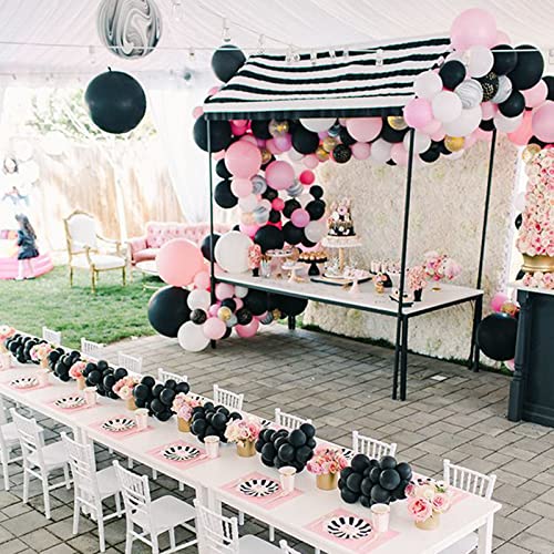 PartyWoo 140 pcs Black Pink and Silver Balloon Garland, Pack of Black, Pastel Pink, White and Silver Balloons for Balloon Garland as Birthday Decorations, Baby Shower Decorations, Wedding Decorations