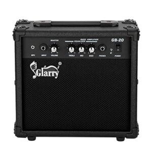 glarry electric bass combo amp, portable tube amp with headphone mp3 input, 20w practice bass guitar amplifier speaker accessories with bass, volume, treble, and middle controls