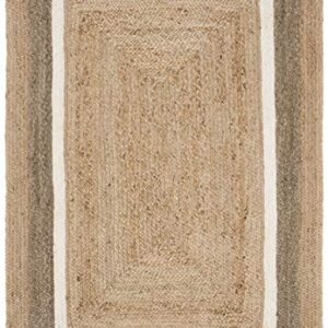 SAFAVIEH Natural Fiber Collection 2' 6" x 4' Natural / Grey/Ivory NF883B Handmade Farmhouse Rustic Braided Jute Entryway Living Room Foyer Bedroom Accent Rug