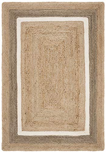 SAFAVIEH Natural Fiber Collection 2' 6" x 4' Natural / Grey/Ivory NF883B Handmade Farmhouse Rustic Braided Jute Entryway Living Room Foyer Bedroom Accent Rug