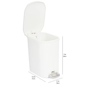 Amazon Basics Compact Bathroom Plastic Rectangular Trash Can with Steel Pedal Step, White, 6 Liters