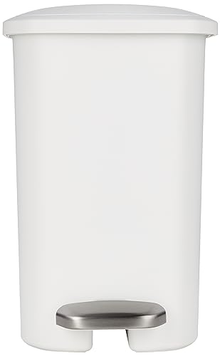 Amazon Basics Compact Bathroom Plastic Rectangular Trash Can with Steel Pedal Step, White, 6 Liters