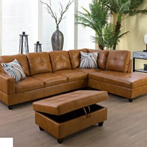 AYCP Golden Coast Furniture Sectional Sofa Set, L Shape Couch, Living Room Sofa Set, Leather Sectional Sofa with Storage Ottoman 103.5inch x 74.5inch x 35inch