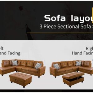 AYCP Golden Coast Furniture Sectional Sofa Set, L Shape Couch, Living Room Sofa Set, Leather Sectional Sofa with Storage Ottoman 103.5inch x 74.5inch x 35inch