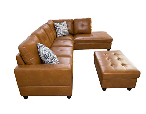 AYCP Golden Coast Furniture Sectional Sofa Set, L Shape Couch, Living Room Sofa Set, Leather Sectional Sofa with Storage Ottoman 103.5inch x 74.5inch x 35inch