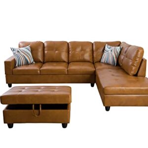 AYCP Golden Coast Furniture Sectional Sofa Set, L Shape Couch, Living Room Sofa Set, Leather Sectional Sofa with Storage Ottoman 103.5inch x 74.5inch x 35inch