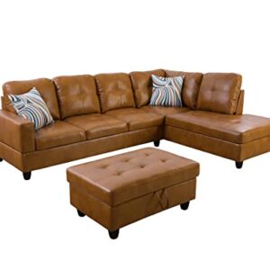 AYCP Golden Coast Furniture Sectional Sofa Set, L Shape Couch, Living Room Sofa Set, Leather Sectional Sofa with Storage Ottoman 103.5inch x 74.5inch x 35inch