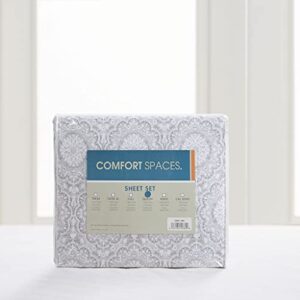 Comfort Spaces 100% Cotton Sheets King, Breathable, Naturally Cool Cotton Sheets, Soft Cotton Bed Sheets with 14" Elastic Pocket Fits up to 16" Mattress, All Seasons Sheet Set, Adelia Gray 4 Piece