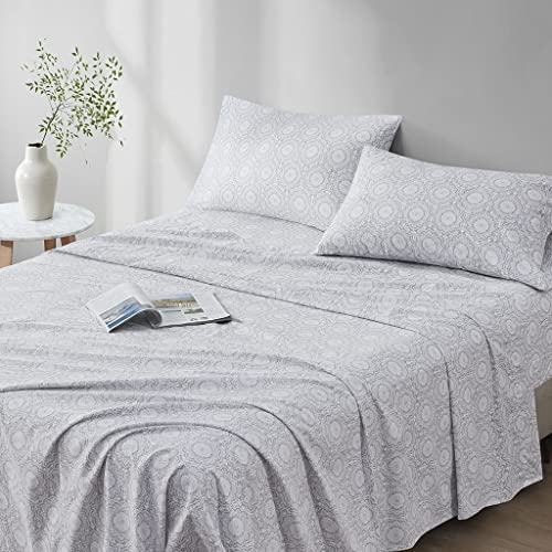 Comfort Spaces 100% Cotton Sheets King, Breathable, Naturally Cool Cotton Sheets, Soft Cotton Bed Sheets with 14" Elastic Pocket Fits up to 16" Mattress, All Seasons Sheet Set, Adelia Gray 4 Piece