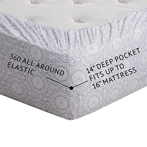 Comfort Spaces 100% Cotton Sheets King, Breathable, Naturally Cool Cotton Sheets, Soft Cotton Bed Sheets with 14" Elastic Pocket Fits up to 16" Mattress, All Seasons Sheet Set, Adelia Gray 4 Piece